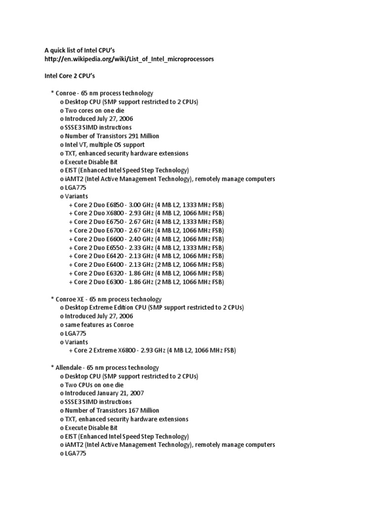 Intel CPU Models Overview | PDF | Computer Related Introductions ...