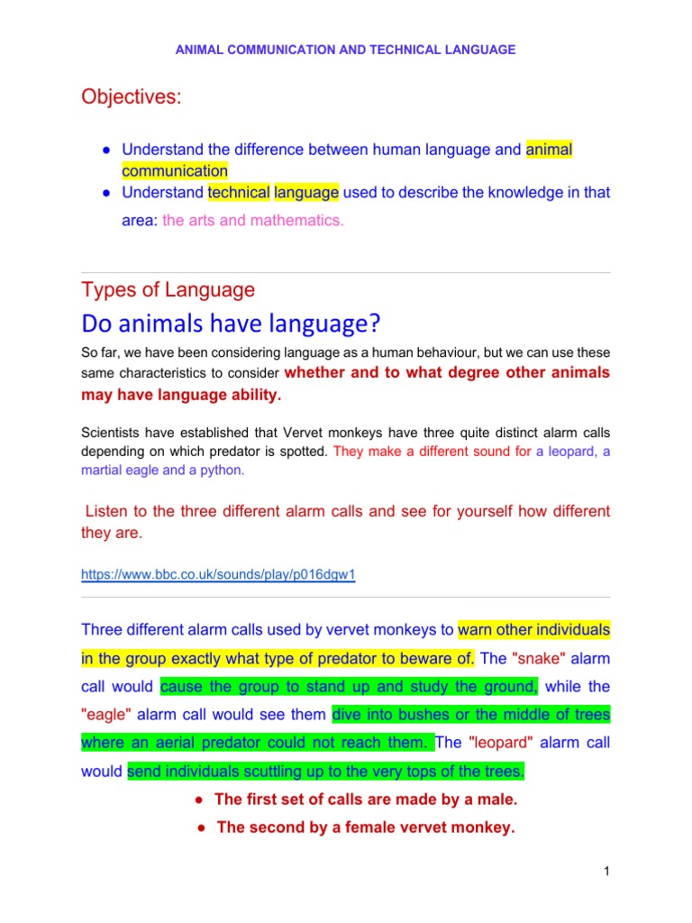 Do Animals Have Language?: Objectives | PDF | Cognition | Cognitive Science