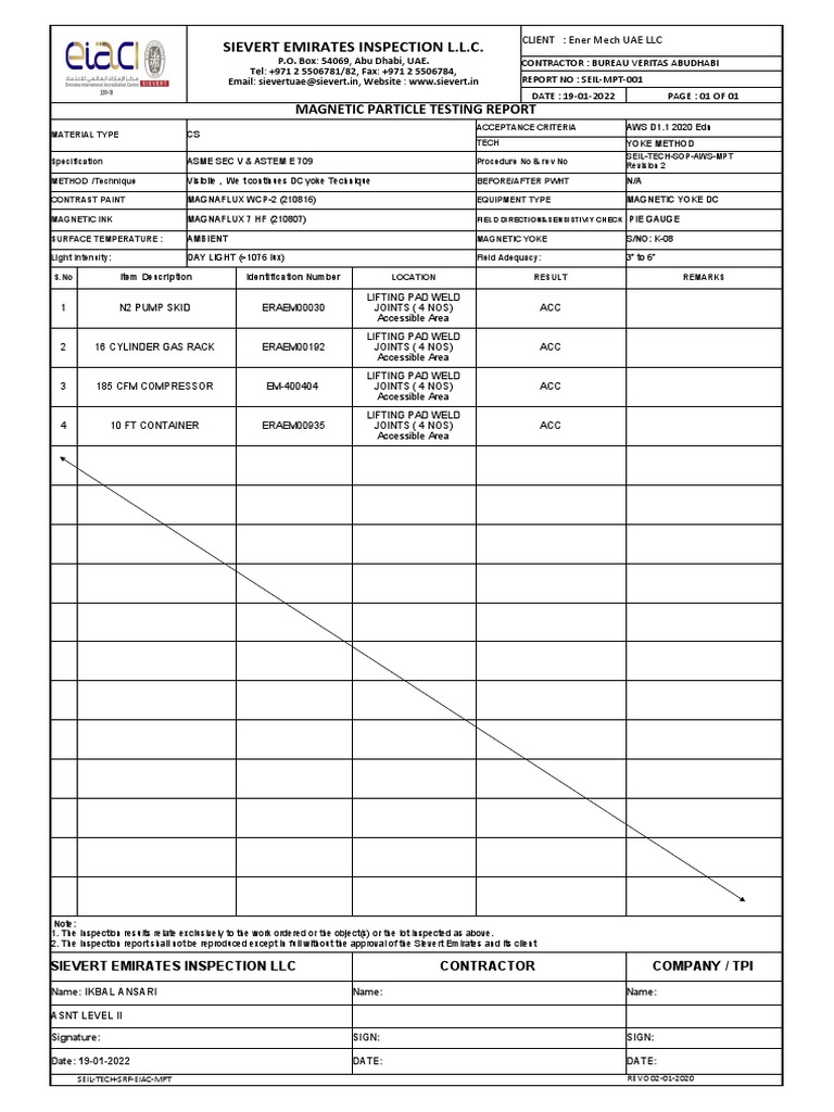 Sievert Emirates Inspection L.L.C.: Magnetic Particle Testing Report ...