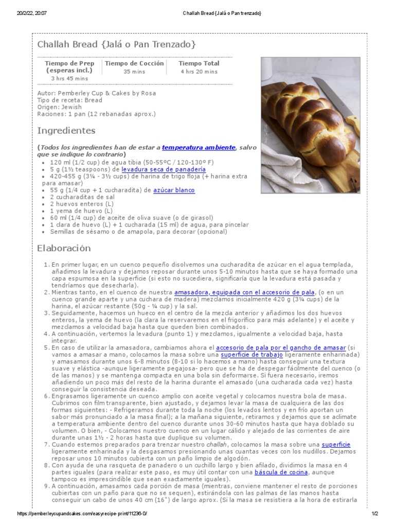 Receta de Jalá: Pan Trenzado Judío | PDF | Panes | Comida y bebida