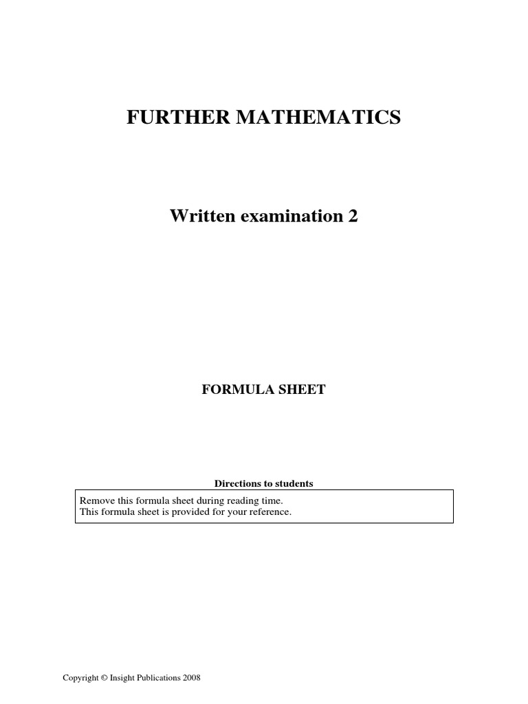 (VCE Further) 2008 Insight Unit 34 Exam 2 Formula Sheet | PDF | Area | Sine
