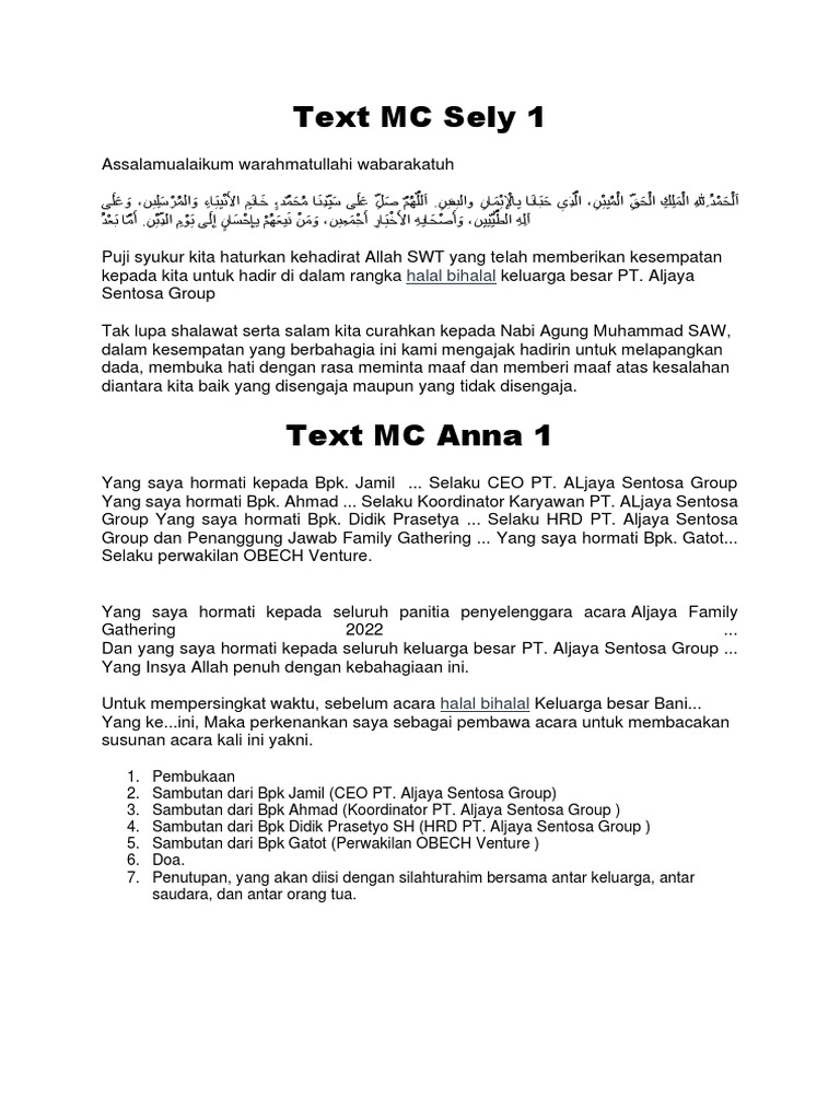 Text MC Halal Bi Halal | PDF