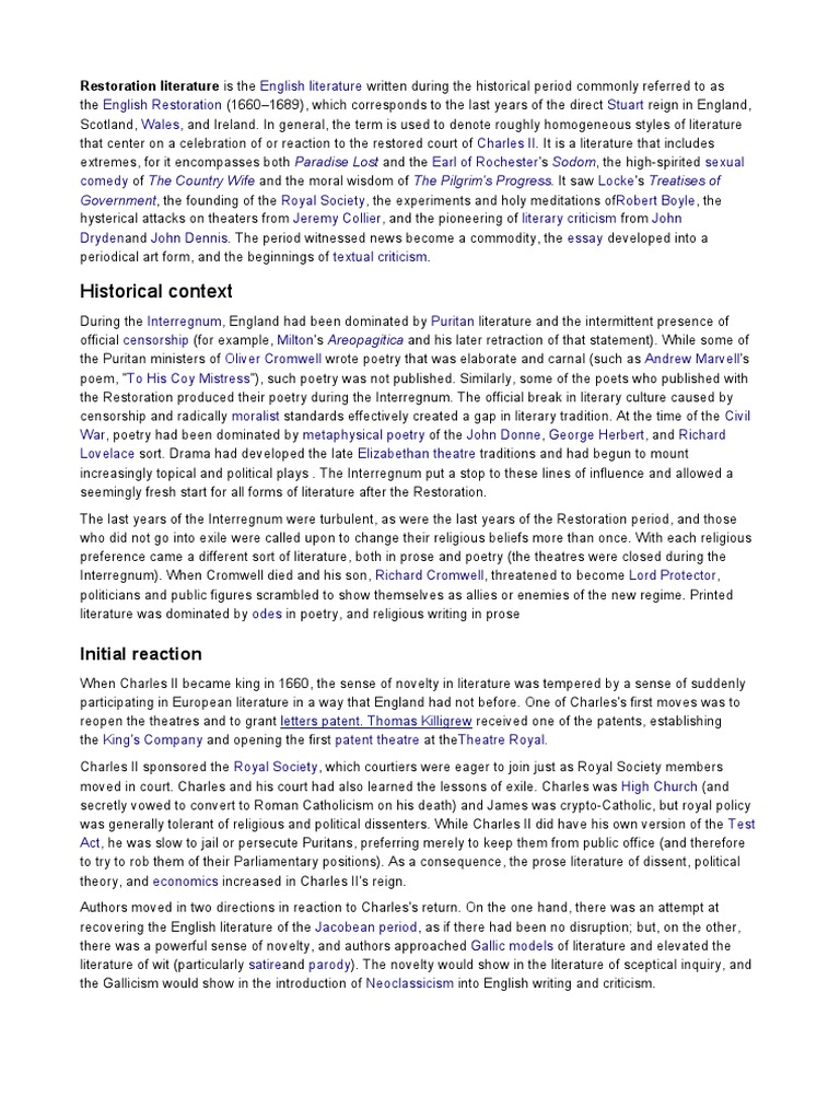 Restoration Literature Insights | PDF