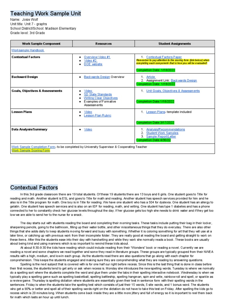 3rd Grade Graphs Unit Plan | PDF | Differentiated Instruction | Lesson Plan