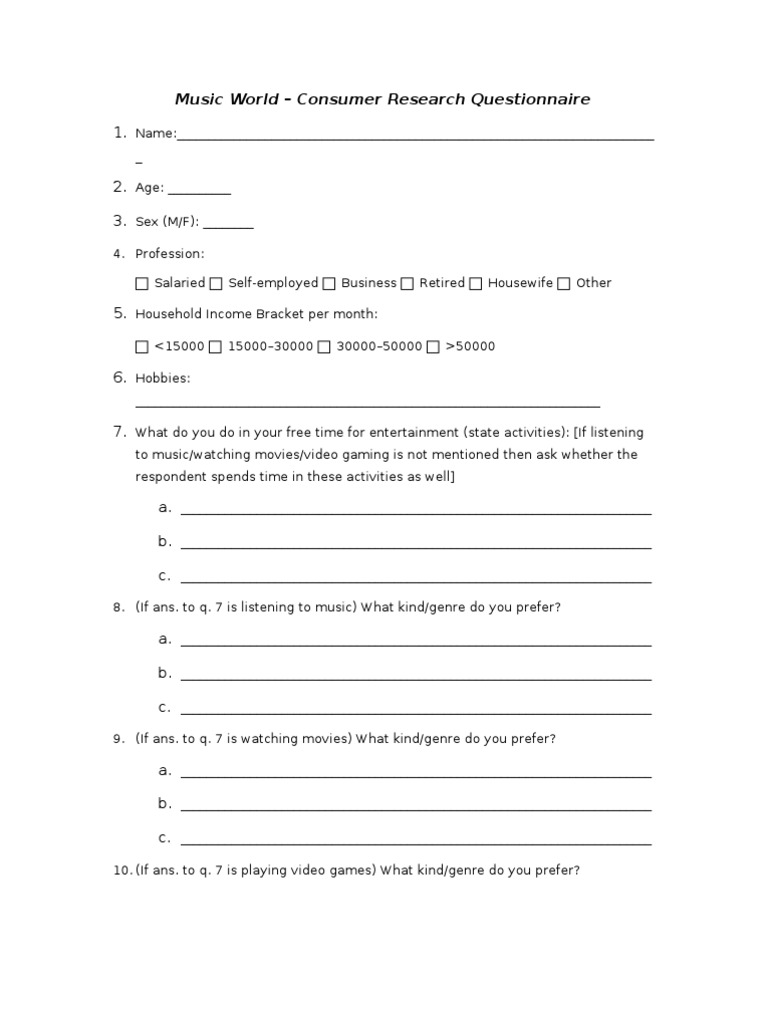 Music World Consumer Research Survey | PDF | Dvd | Brand