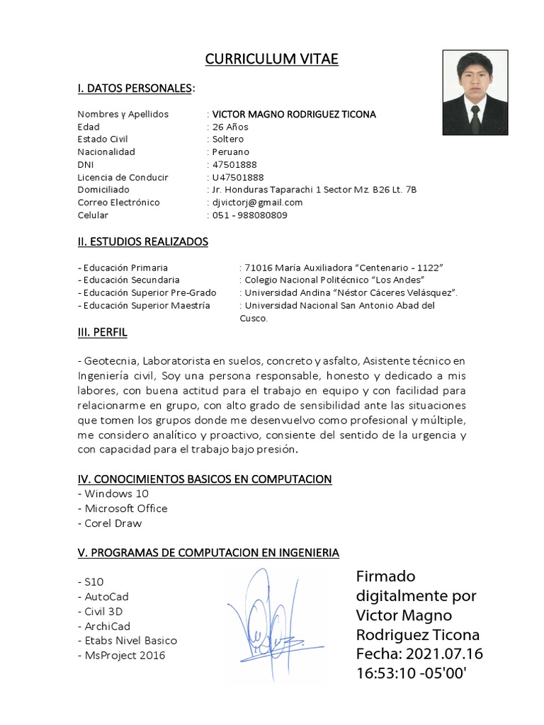 CV - Victor Rodriguez 2021 Firmado | Descargar gratis PDF | Ingeniería ...