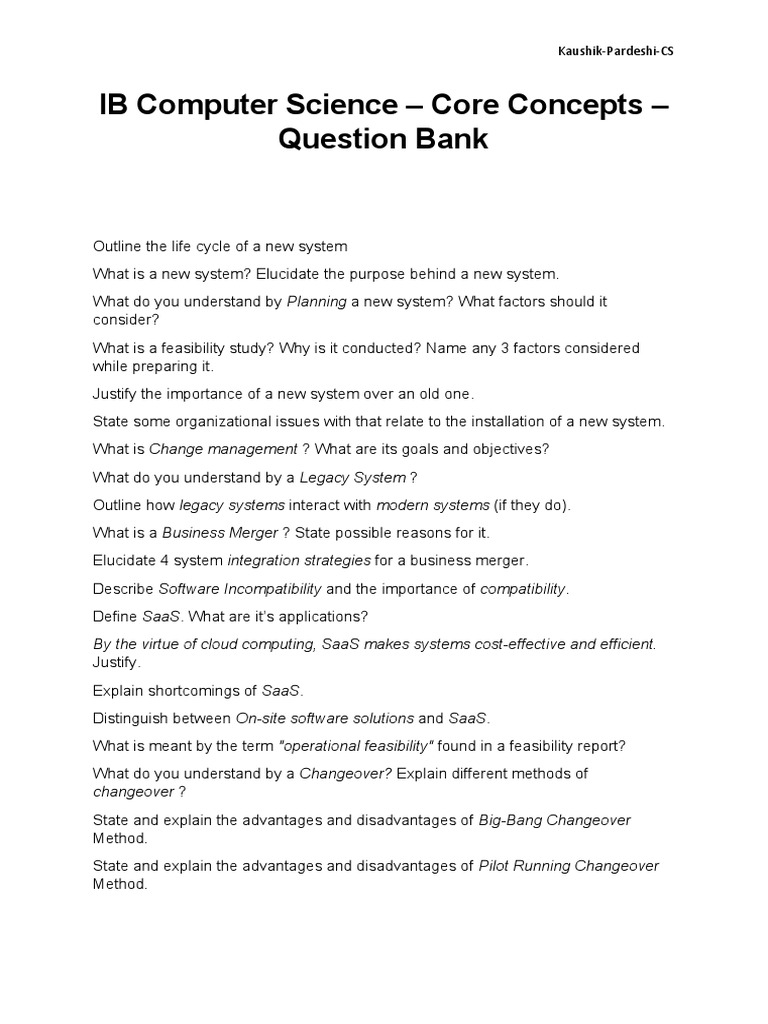 IB Computer Science - Core Concepts - Question Bank | PDF | System ...