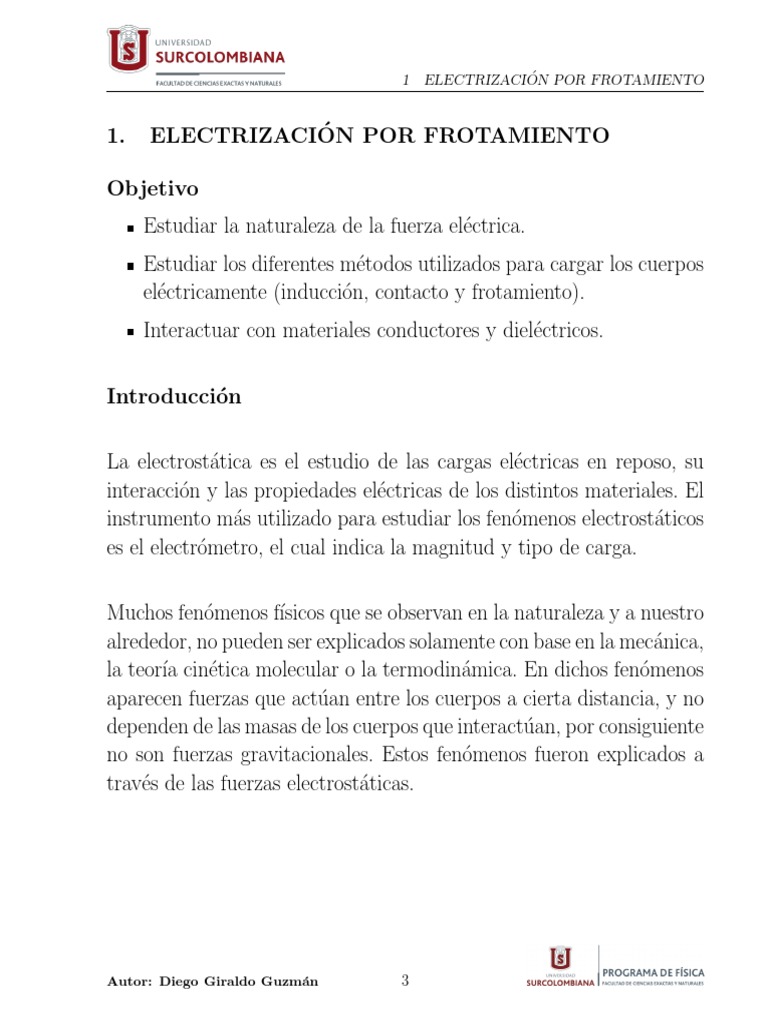 Guía 1 Electrización Por Frotamiento | PDF | Electrostática | Física