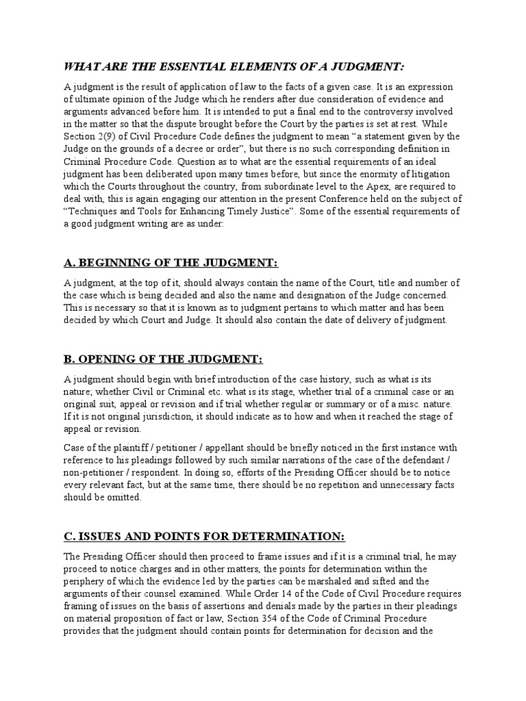 Essential Elements of a Judgment | PDF | Judgment (Law) | Lawsuit