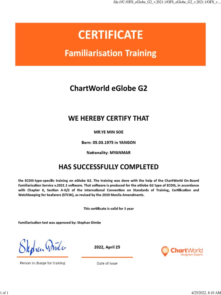 eGlobe G2 ECDIS Training Certificate | PDF | Computers | Technology ...