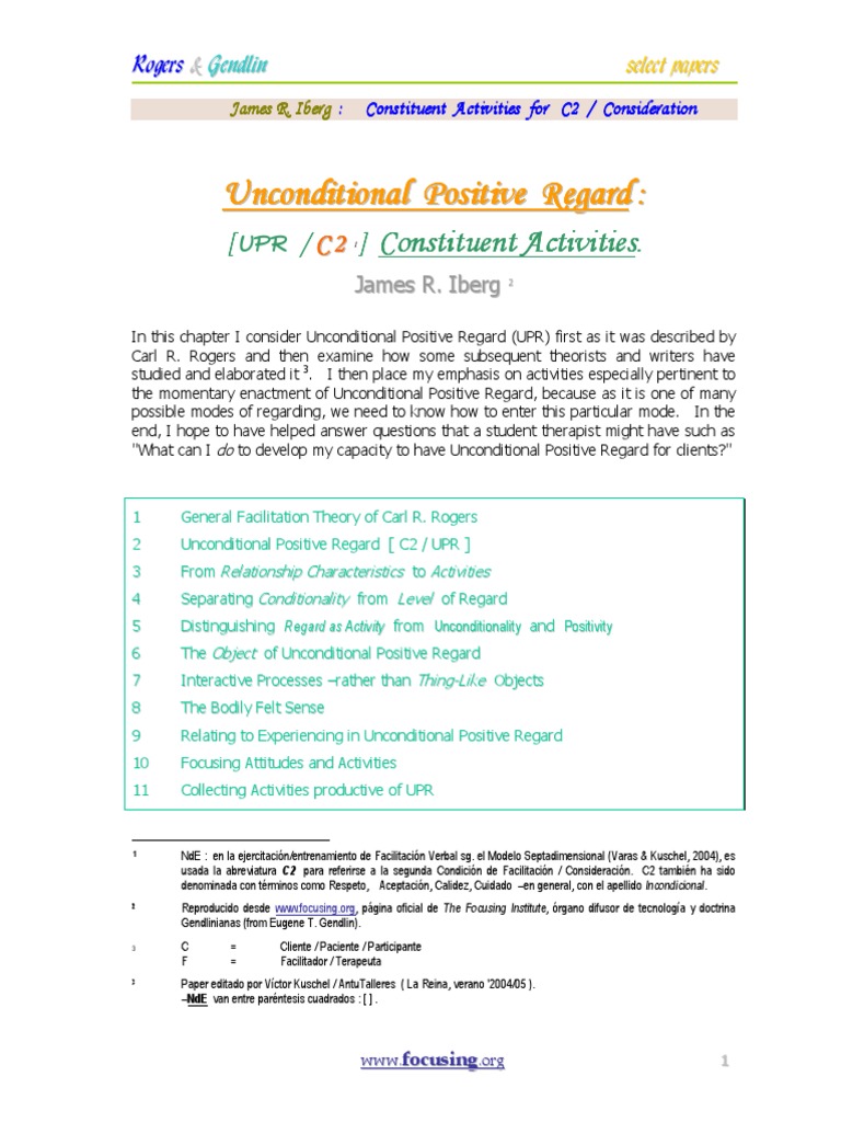 Unconditional Positive Regard: Constituent Activities - by James R ...