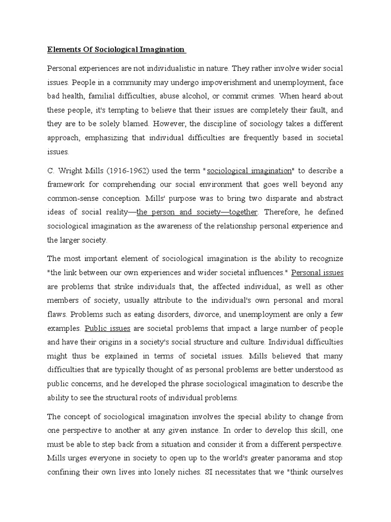 Elements of Sociological Imagination | PDF | Sociology | Experience