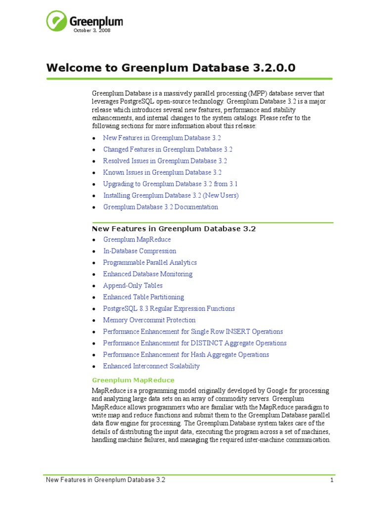 New Features in Greenplum 3.2 Release | PDF | Matrix (Mathematics ...