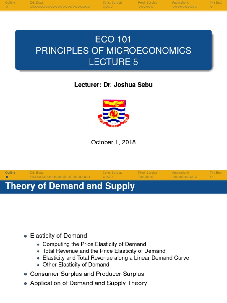 ECO 101 Principles of Microeconomics: Lecturer: Dr. Joshua Sebu | PDF | Elasticity (Economics ...