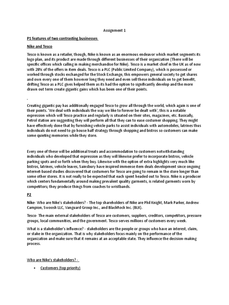 P1 Features of Two Contrasting Businesses Nike and Tesco | Download ...
