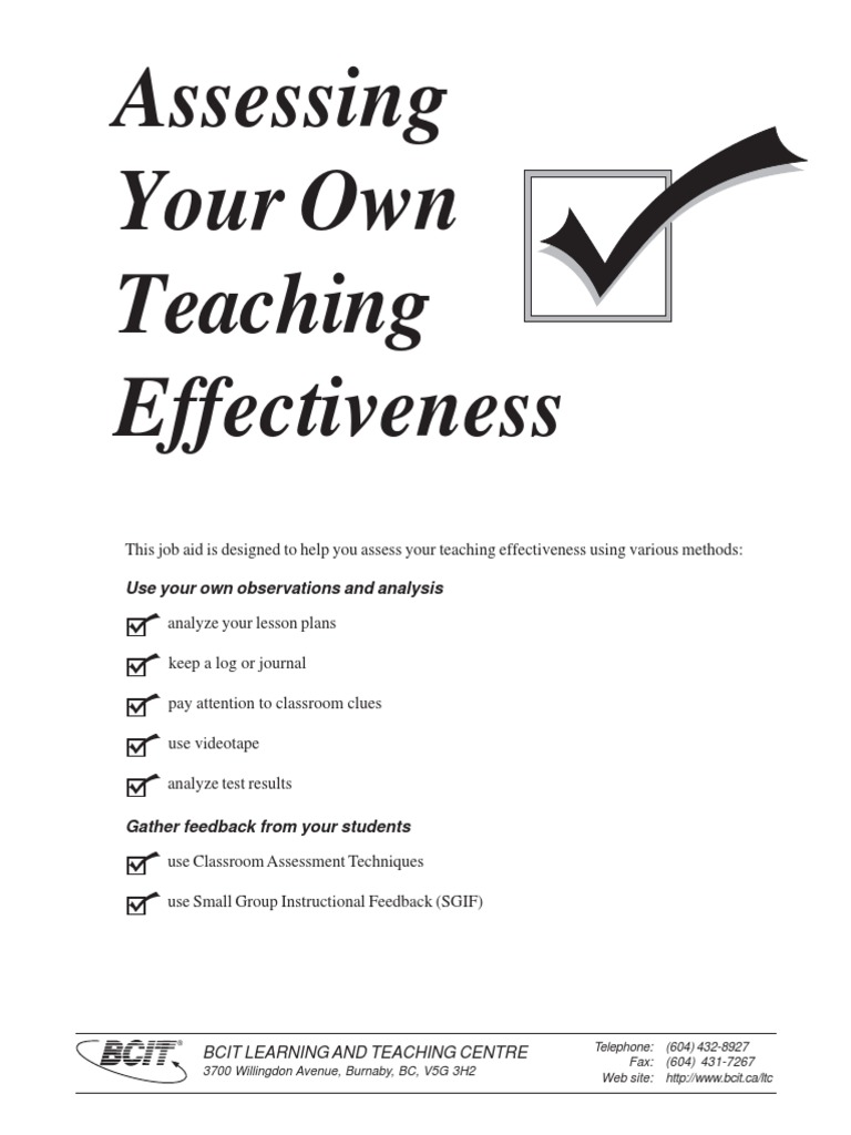 Assessing Your Own Teaching Effectiveness | PDF | Teachers ...