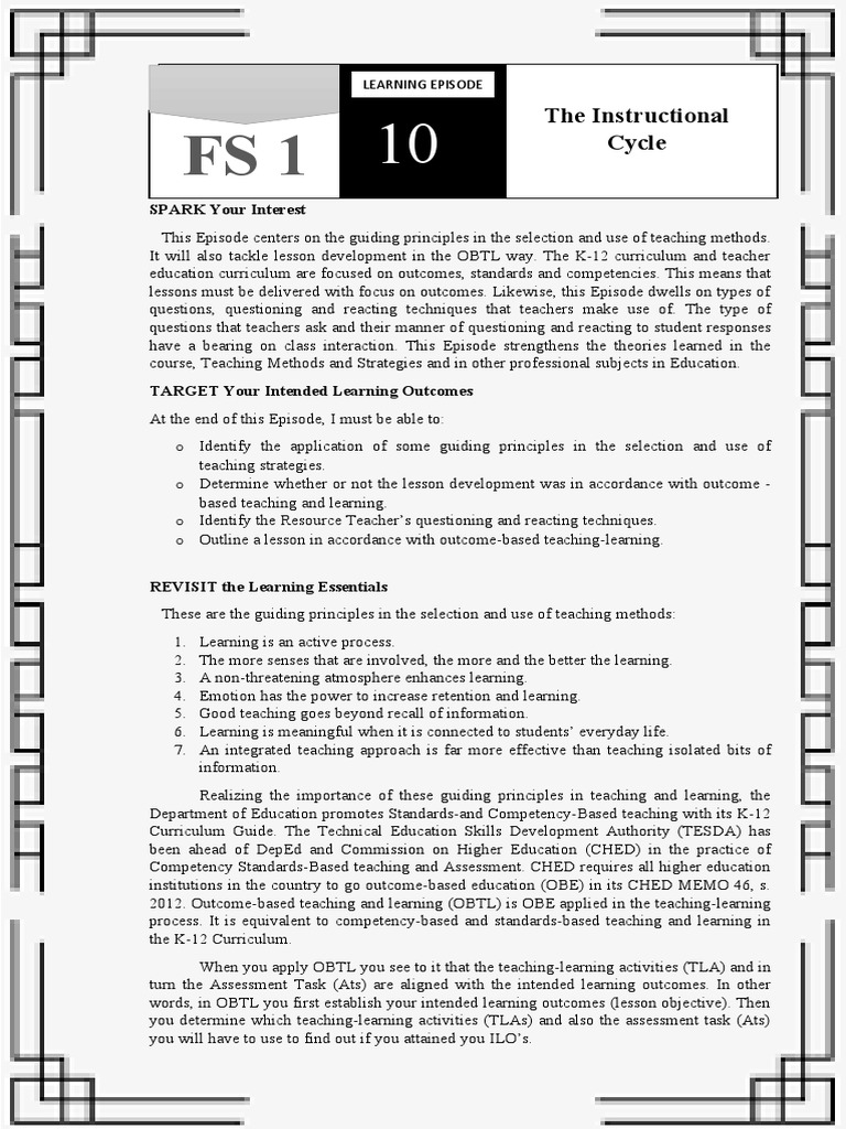 Field Study 1: The Instructional Cycle | PDF | Teaching Method | Learning