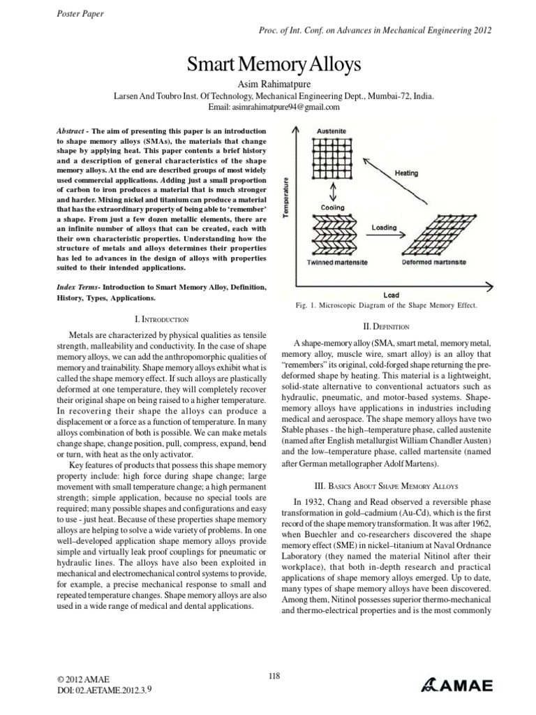 Smart Memory Alloys: Asim Rahimatpure | PDF | Shape Memory Alloy ...