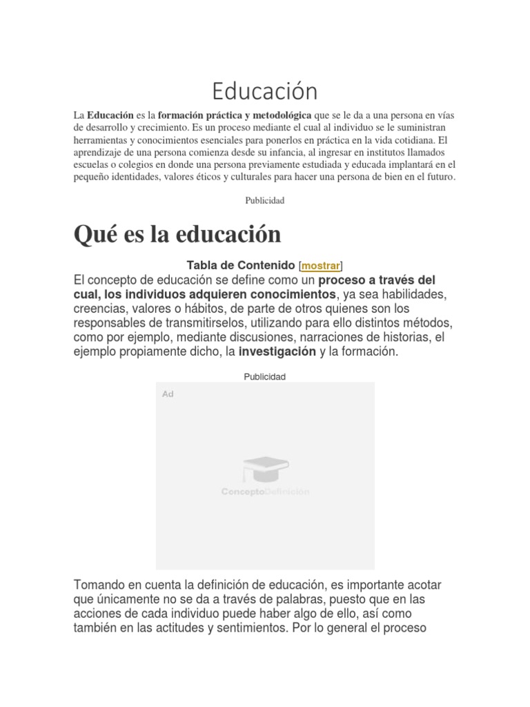 Definición y concepto de educación | PDF | Definición | Aprendizaje
