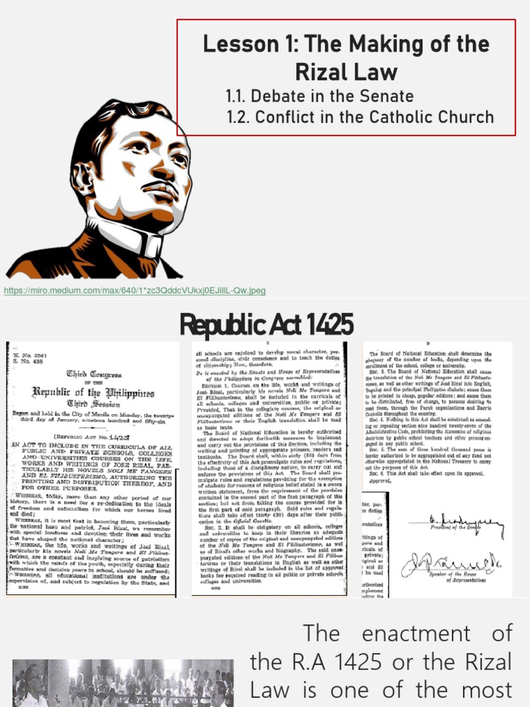 Lesson 1: The Making of The Rizal Law: 1.1. Debate in The Senate 1.2 ...