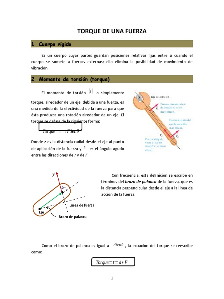Torque de Una Fuerza | PDF | Esfuerzo de torsión | Fuerza