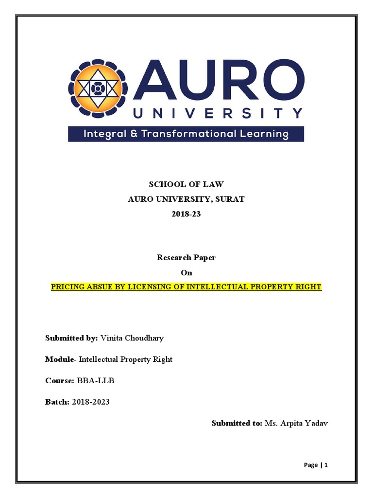IPR Research Paper | PDF | Intellectual Property | License