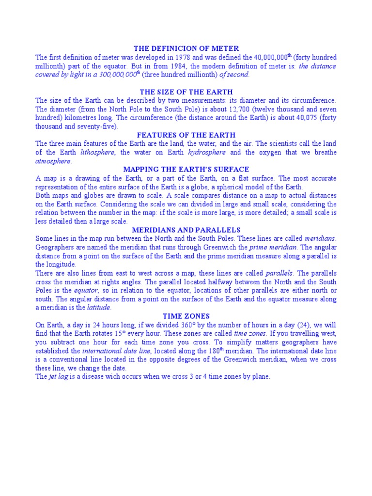 Definition of Meter and Key Earth Features | PDF | Longitude | Latitude