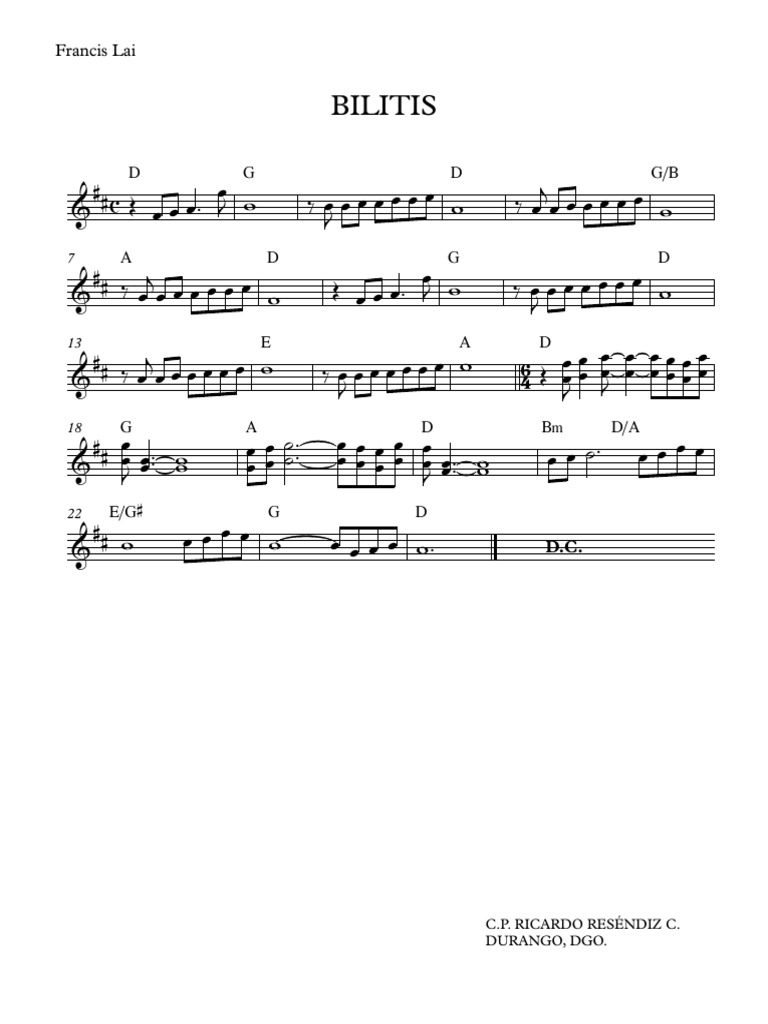 Bilitis Sheet Music by Francis Lai | PDF
