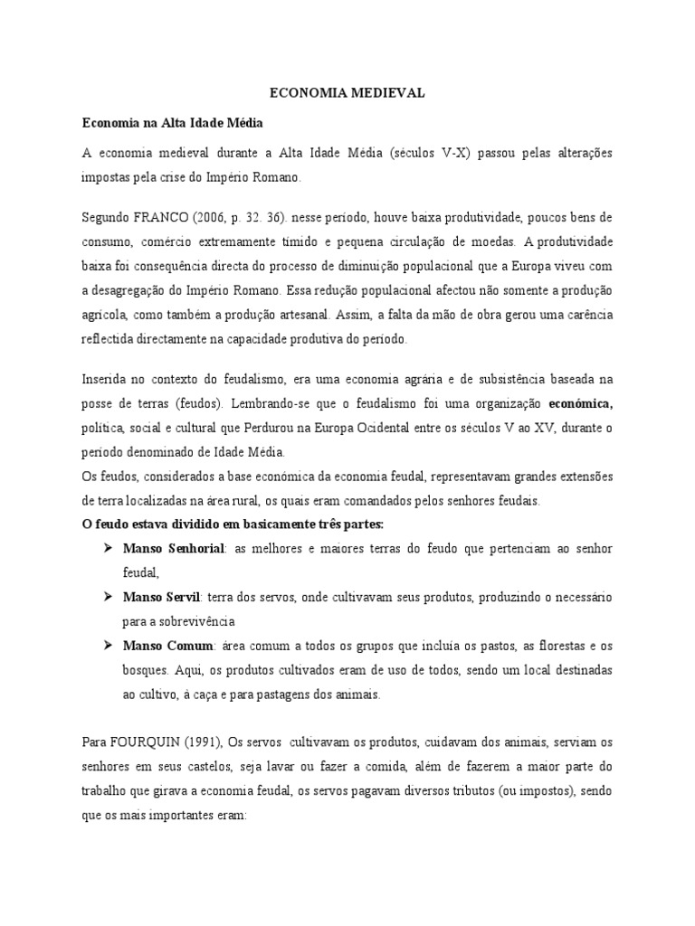 Economia Medieval | PDF | Feudalismo | Servidão