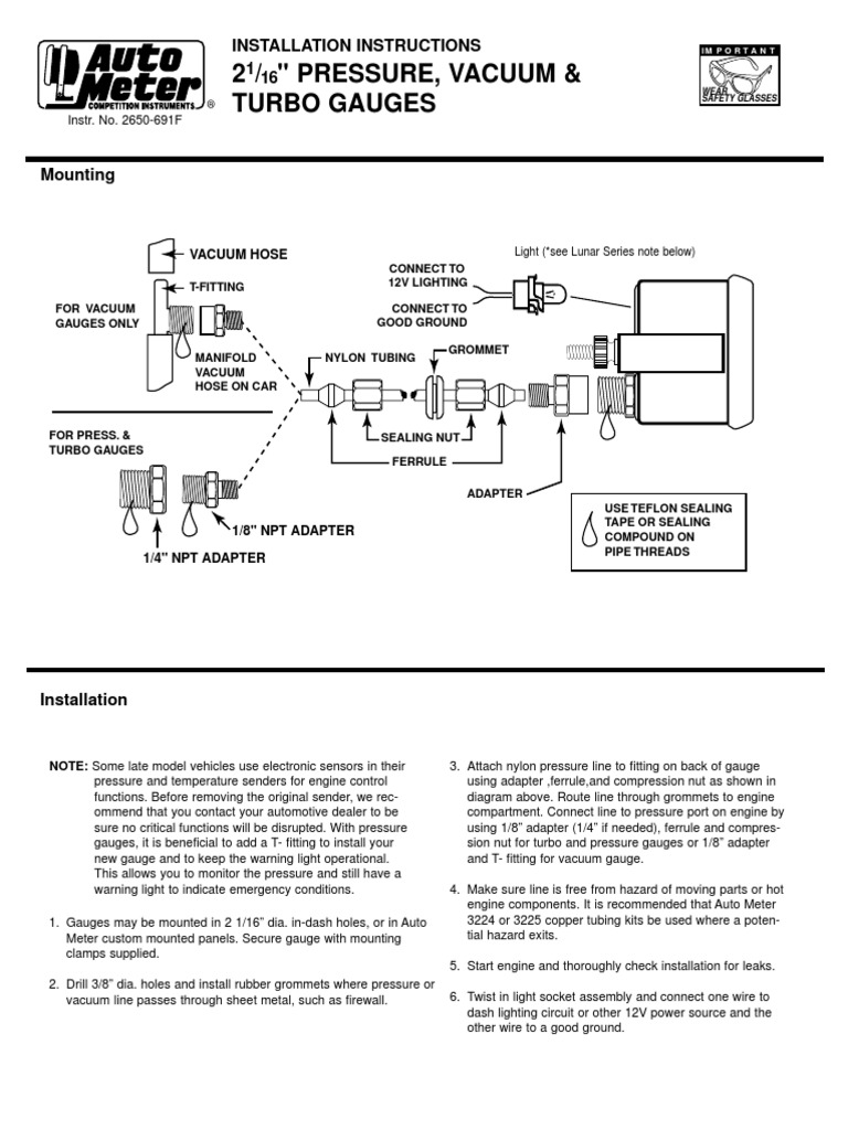 2 / " Pressure, Vacuum & Turbo Gauges: Installation Instructions 1 16 ...