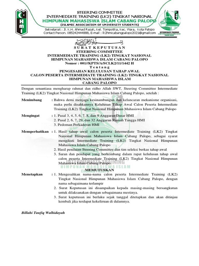 Kelulusan Awal LK2 HMI Palopo | PDF