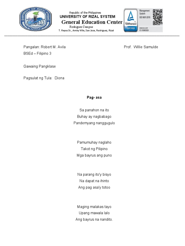 Pagsulat NG Tula - Diona | PDF