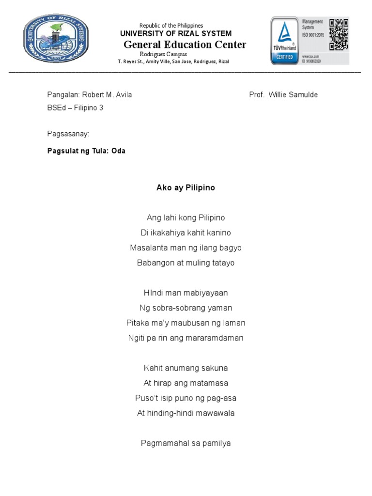 Pagsulat NG Tula - Oda | PDF