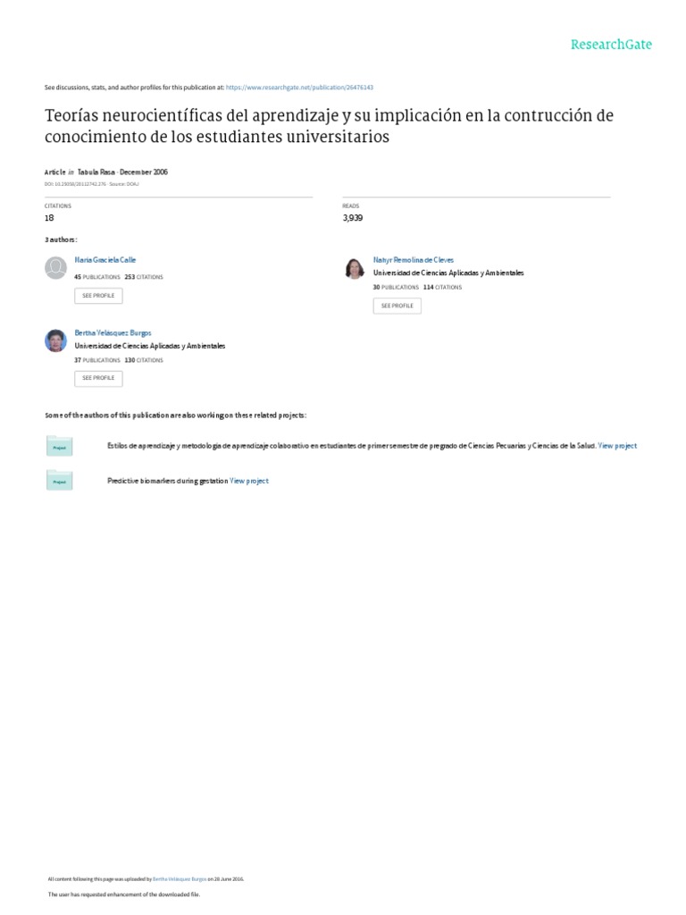 Teorias Neurocientificas Del Aprendizaje y Su Impl | PDF | Aprendizaje | Hemisferio cerebral