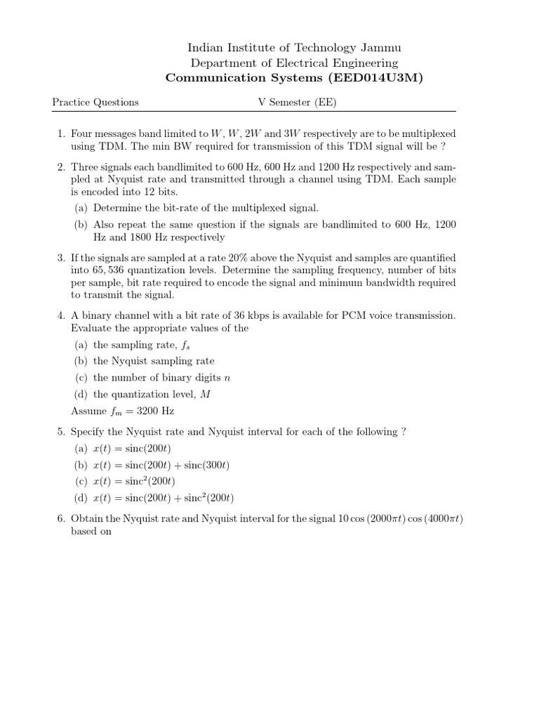 Practice Questions | PDF | Sampling (Signal Processing) | Bandwidth (Signal Processing)
