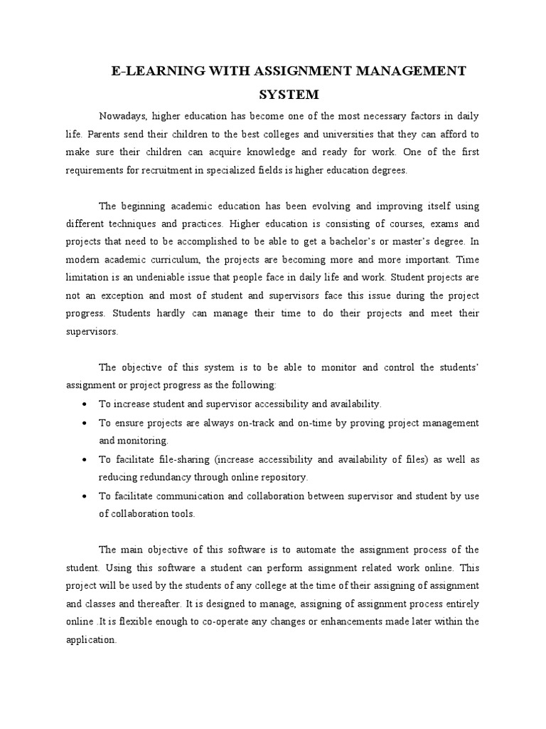 E-Learning With Assignment Management System | PDF | Educational ...