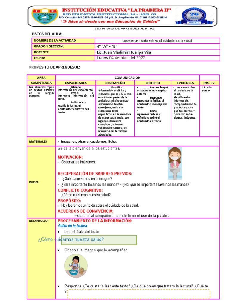 Cuidado de la Salud en 4° Grado | PDF | Aprendizaje | Sicología