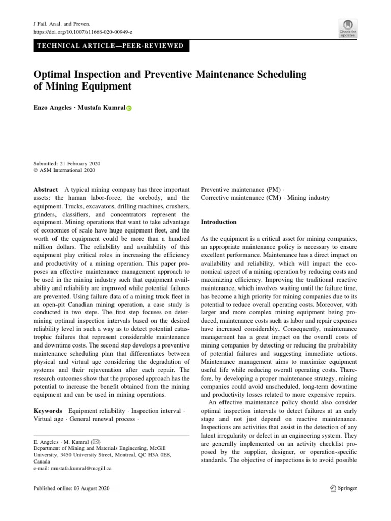 Optimal Inspection and Preventive Maintenance Scheduling of Mining ...
