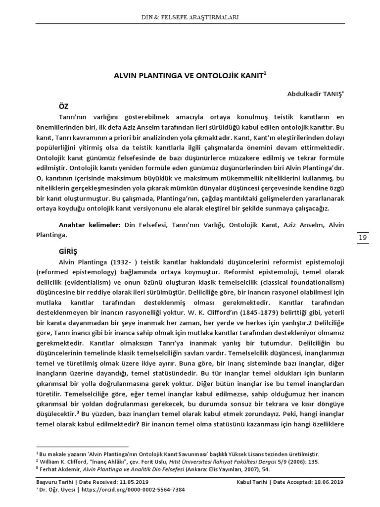 Alvin Plantinga Ve Ontolojik Kanıt | PDF