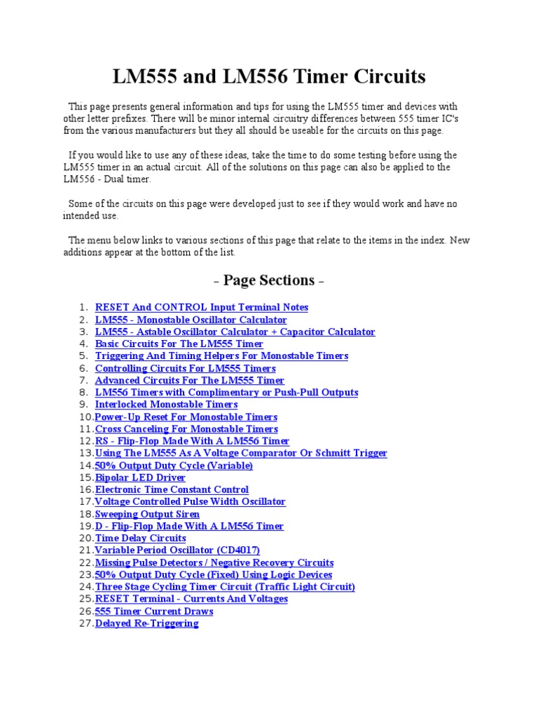 LM555 & LM556 Timer Circuit Guide | PDF | Capacitor | Electronic Circuits