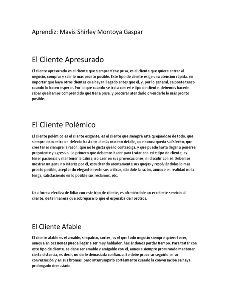 Tipos de Clientes y su Manejo | PDF