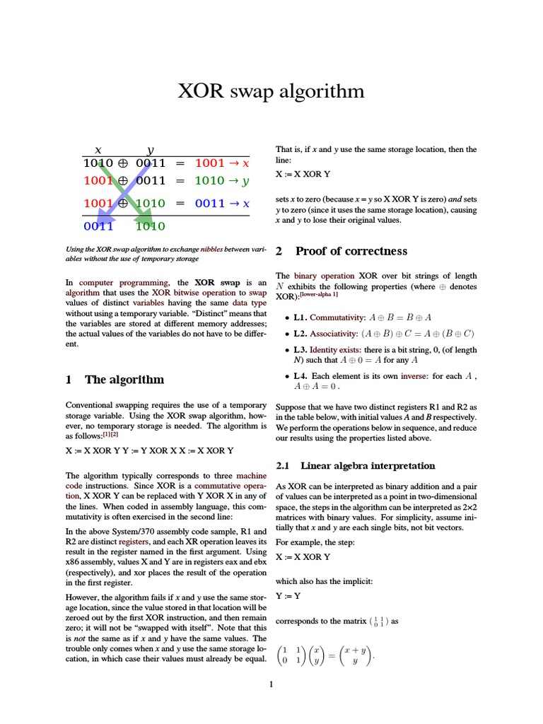 Xor Swap Algorithm 2 Proof Of Correctness Pdf Computing Office Equipment 