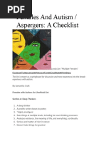 Samantha Craft's Unofficial Checklist - Females and Autism - Aspergers ...