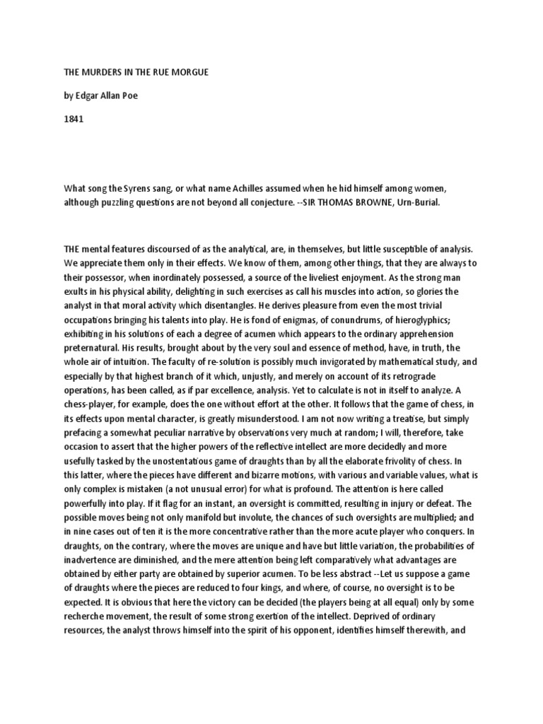 The Murders in The Rue Morgue | PDF | Mind | The Murders In The Rue Morgue