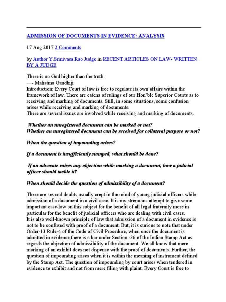Admission of Documents in Evidence | PDF | Lawsuit | Evidence (Law)