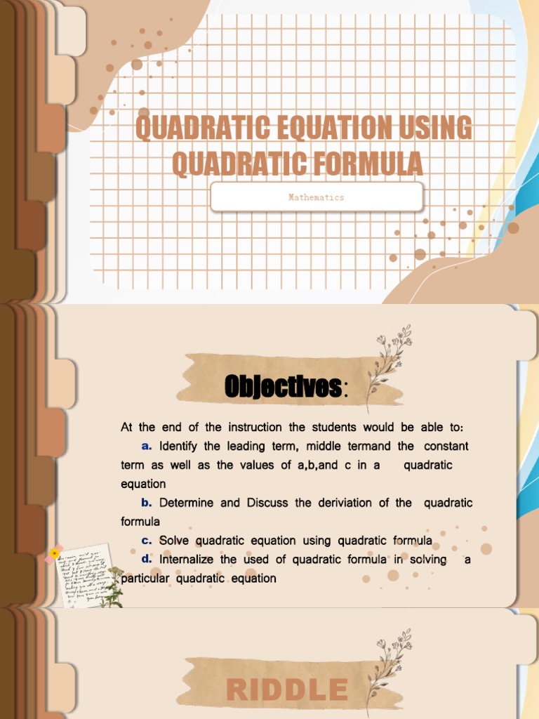 Quadratic Equation Using Quadratic Formula: Mathematics | PDF ...