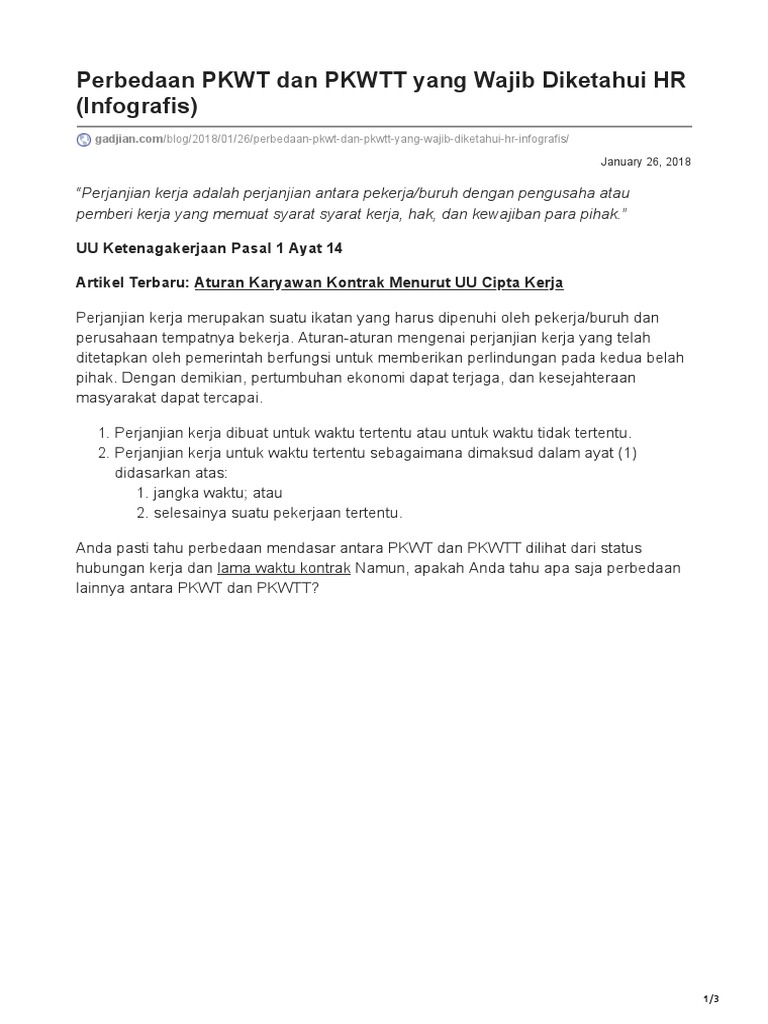 Perbedaan PKWT Dan PKWTT Yang Wajib Diketahui HR Infografis | PDF | Karier & Perkembangan ...