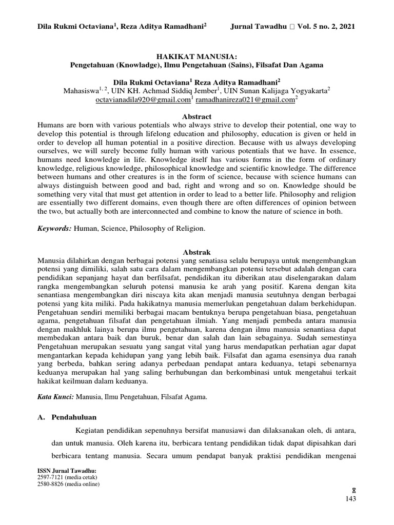 Hakikat Manusia: Pengetahuan dan Filsafat | PDF