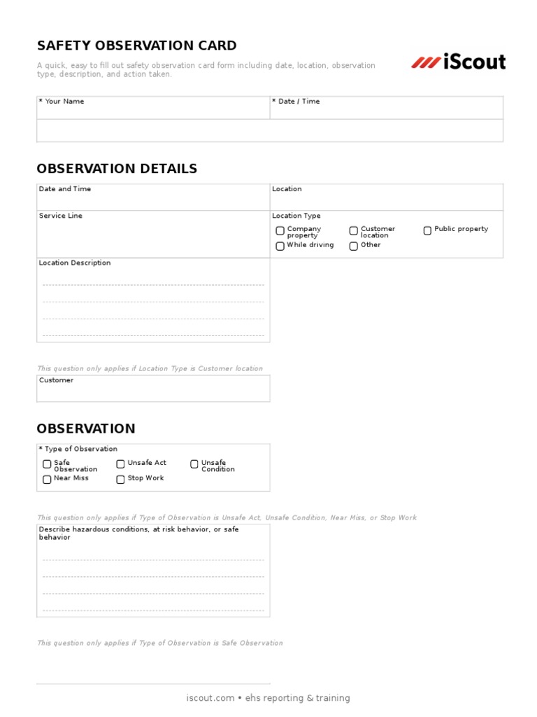 Safety Observation Card Form | PDF | Law