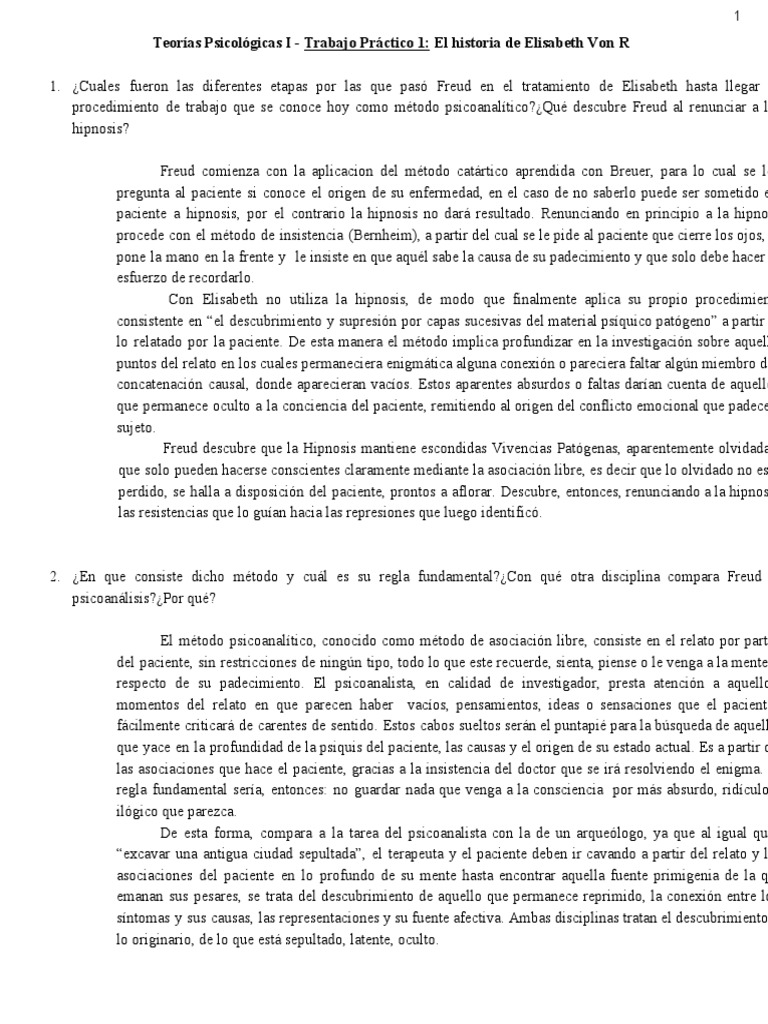 TP N°1 Historial de Elisabeth Von R | PDF | Psicoanálisis | Sigmund Freud